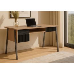 Schreibtisch MCW-O40, B&uuml;rotisch Computertisch, MDF Metall Melamin 78x120x60cm ~ natur