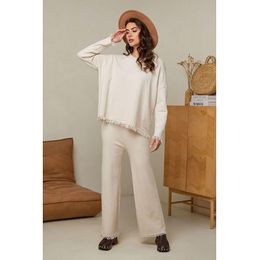 UNANYME Georges Rech 2tlg. Outfit in Beige - 82% | Größe 38/40 | Damen-pullover-cardigans