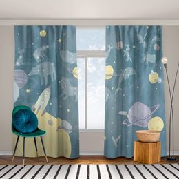 Bilderwelten Vorhang Planeten mit Sternzeichen und Raketen - blickdichte Gardine Illustration Kinder Spirituell Himmel Kinderzimmer Baby Babyzimmer Jungen