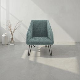 Sessel DOMO collection "Delft Loungesessel, Hairpin Legs, Retro, Metallbeine schwarz", blau (ocean), B:60cm H:71cm T:83cm, 100% Polyester, Sessel, Esszimmersessel Einzelsessel, Chenille-Optik, ocean