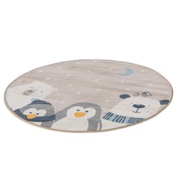 Kinderteppich "COCOON - Sternenfreunde", grau (grau,hellgrau,beige), H:6mm &Oslash;:120cm, Polypropylen, PRIMAFLOR-IDEEN IN TEXTIL, Teppiche, Kinderteppich, Kurzflor, Motiv Tiere & Sterne