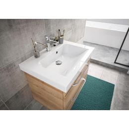 Waschtisch SAPHIR "Serie Balto Mineralmarmor-Waschtisch mit Unterschrank, 64,4 cm breit", braun (riviera eiche quer nachbildung, riviera eiche quer nachbildung), B:64,4cm H:55,6cm T:46cm, Waschtische, Waschplatz mit 2 Schubladen, Badschrank in verschiedenen Ausführungen
