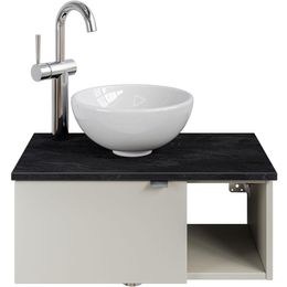 Waschtisch SAPHIR "Serie 6915 Waschschale mit Unterschrank für Gästebad, Gäste WC", beige (kaschmir matt, schiefer, kaschmir matt touch), B:61cm H:39,8cm T:35cm, Waschtische, 61 cm mit Keramik-Aufsatzbecken, 1 Tür und 1 Fach