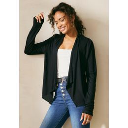 Shirtjacke Lascana, Damen, Gr. 32/34, schwarz, Jersey, Obermaterial: 100% Viskose, normal hüftlang, ohne Ausschnitt, Shirts Shirtjacke, in offener Form, Strickjacke aus Jersey, Sommerjacke, Cardigan