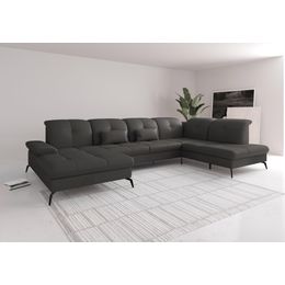 Sit & More Wohnlandschaft SIT & MORE "Amica, U-Form, inkl. Sitztiefenverstellung und Armteilverstellung", grau (anthrazit), B:357cm H:90cm T:231cm, Sofas, wahlweise mit Kopfteilverstellung, Bettfunktion und Bettkasten
