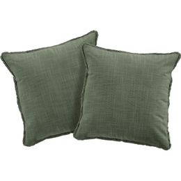 Dekokissen "Marusha", dunkelgrün, B:50cm L:50cm, Polyester, LeGer Home by Lena Gercke, Dekokissen_Sitzkissen_Kissenhüllen, Leinenoptik, 50x50 Dekokissen, Fransen, modern, ohne Füllung, 1Stk.