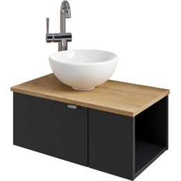 Waschtisch SAPHIR "Serie 6915 Waschschale mit Unterschrank für Gästebad, Gäste WC", schwarz (schwarz matt, halifax eiche, schwarz matt touch), B:61cm H:39,8cm T:35cm, Waschtische, 61 cm breit, 2 Türen, offenes Fach, kleine Bäder, ohne Armatur