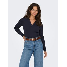 Strickpullover Only "ONLKAYA LS POLO PULLOVER EX KNT", Damen, Gr. L, blau (night sky), Strick, Obermaterial: 70% Viskose, 30% Nylon, unifarben, regular fit, V-Ausschnitt, Pullover