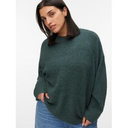 Strickpullover Vero Moda CURVE "VMCBOOM LS O-NECK PULLOVER GA NOOS CUR", Damen, Gr. S, grün (balsam grün detail:melange), Strick, Obermaterial: 85% Polyester, 7% Polyacryl, 5% Wolle, 3% Elasthan, meliert, loose fit normal, Rundhals, Rippstrickbündchen, Pullover