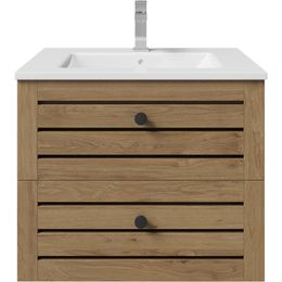Waschtisch Welltime "Modena", braun (eiche), B:60cm H:49cm T:45cm, Waschtische, mit 2 Schubladen, schwebend