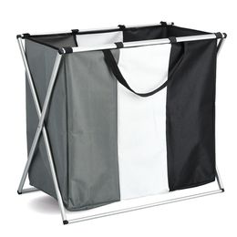Wäschesortierer zeller PRESENT, schwarz-weiß (schwarz, weiß, grau), B:38cm H:57cm, Aluminium, Polyester, Wäschesammler, 3 Fächer, Polyester/Aluminium