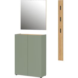 Garderoben-Set Germania "Alviano", grün (taupegrün, navarra, eiche, nachbildung), mit Garderobenpaneel, Glas, Spanplatte, Kastenmöbel-Sets, mit eckigem Spiegel, optional mit Hakenpaneel, Made in Germany