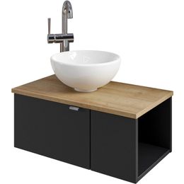 Waschtisch SAPHIR "Serie 6915 Waschschale mit Unterschrank für Gästebad, Gäste WC", schwarz (schwarz matt, riviera eiche, schwarz matt touch), B:61cm H:39,8cm T:35cm, Waschtische, 61 cm breit, 2 Türen, offenes Fach, kleine Bäder, ohne Armatur