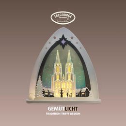 LED Lichterbogen Weigla "Kölner Dom, moderne Lichterspitze aus Holz & Acrylglas", bunt (weiß, grau, blau, gelb, bunt), B:52cm H:53,5cm T:9cm, Holzwerkstoff, Schwibbögen, Weihnachtsdeko Innen Made in Germany, Weihnachtsbeleuchtung
