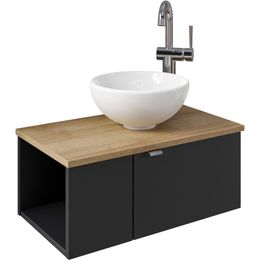 Waschtisch SAPHIR "Serie 6915 Waschschale mit Unterschrank für Gästebad, Gäste WC", schwarz (schwarz matt, riviera eiche, schwarz matt touch), B:61cm H:39,8cm T:35cm, Waschtische, 61 cm breit, 2 Türen, offenes Fach, kleine Bäder, ohne Armatur