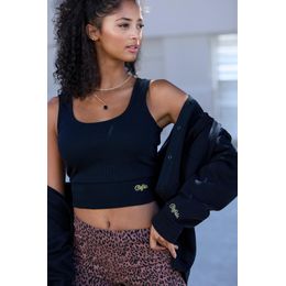 Crop-Top Buffalo, Damen, Gr. 32/34, schwarz, Rippware, Obermaterial: 95% Baumwolle, 5% Elasthan, unifarben, Rundhals, Tops, in Rippstruktur mit breitem Bund