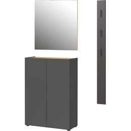 Garderoben-Set Germania "Alviano", grau (graphit, navarra, eiche, nachbildung), mit Garderobenpaneel, Glas, Spanplatte, Kastenmöbel-Sets, mit eckigem Spiegel, optional mit Hakenpaneel, Made in Germany