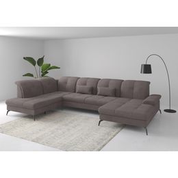 Sit & More Wohnlandschaft SIT & MORE "Amica, U-Form, inkl. Sitztiefenverstellung und Armteilverstellung", grau (taupe), B:357cm H:90cm T:231cm, 90% Polyester, 10% Polyamid, Sofas, wahlweise mit Kopfteilverstellung, Bettfunktion und Bettkasten