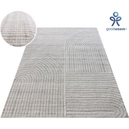 Wollteppich my home "Brevik, handgewebt, Wolle, Hoch-Tief-Struktur" Gr. 7, grau (taupe), B:240cm H:11mm L:320cm, Baumwolle, Wolle, Teppiche, einfarbig, Wolle, Teppich, Wohnzimmer, Schlafzimmer, Esszimmer