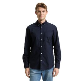 Langarmhemd Tom Tailor "Oxford", Herren, Gr. L, N-Gr, blau (navy), Web, Obermaterial: 100% Baumwolle, regular fit taillenbedeckt, ohne Ausschnitt, Hemden, mit Brusttasche
