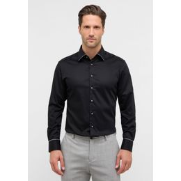 Langarmhemd Eterna "MODERN FIT", Herren, Gr. 40, Normalgrößen, schwarz, Satin, 100% Baumwolle, tailliert, Manschette, Hemden, NON IRON (bügelfrei)