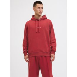 Jack & Jones Kapuzensweatshirt JACK & JONES "JORNORREBRO EMB SWEAT HOOD NOOS", Jungen, Gr. L, rot (tibetan rot), angeraute Sweatware, Obermaterial: 89% Baumwolle, 11% Polyester, unifarben, relaxed fit normal, Rundhals, Rippb&uuml;ndchen, Sweatshirts, mit Logo Print
