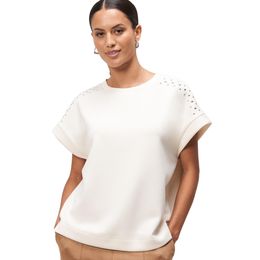 Sweatjacke Zero "Damen Sweatshirt mit Nieten", Damen, Gr. 34, silber (patch creamsilber), Sweatware, Obermaterial: 63% Polyacryl, 37% Polyamid. Ärmelfutter: ohne Futter., unifarben, Casual, figurumspielend lang, Rundhals, weit, Sweatjacken, weiteres Detail