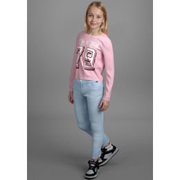Jeansjeggings Kidsworld "Stetch-Jeans mit schmalem Bein", Mädchen, Gr. 110, N-Gr, blau (blau denim), Denim/Jeans, Obermaterial: 74% Baumwolle, 24% Polyester, 2% Elasthan, eng lang, Jeans, schmale Beinform, mit Gummizug, lang, mit aufgesetzten Taschen
