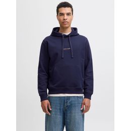 Jack & Jones Kapuzensweatshirt JACK & JONES "JORNORREBRO EMB SWEAT HOOD NOOS", Jungen, Gr. L, blau (ocean cavern), angeraute Sweatware, Obermaterial: 89% Baumwolle, 11% Polyester, unifarben, relaxed fit normal, Rundhals, Rippbündchen, Sweatshirts, mit Logo Print