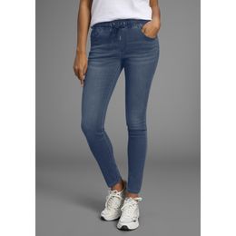 Stretch-Jeans Arizona, Damen, Gr. 34, N-Gr, blau (dar blau use), Jersey, Obermaterial: 59% Baumwolle, 40% Polyester, 1% Elasthan, Basic, bequem knöchellang, Jeans, weites Bein, normale Leibhöhe, knöchellang, mit Used-Waschung