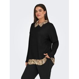 Blusenshirt Only CARMAKOMA "CARALBA LS MIX TOP JRS", Damen, Gr. M, schwarz (schwarz detail:woven leo), Jersey, Obermaterial: 95% Polyester, 5% Elasthan, unifarben mit Farbeinsatz, regular fit normal, Rundhals, Shirts