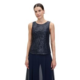 Blusentop Vera Mont "Damen Pailletten-Top ohne Arm", Damen, Gr. 38, blau (night sky), Obermaterial: 93% Polyester, 7% Elasthan. Futter: 92% Polyamid, 8% Elasthan., figurbetont normal, Rundhals, Blusen