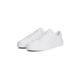 Sneaker Tommy Hilfiger "PREMIUM DRESS CUPSOLE LTH", Herren, Gr. 46, weiß, Nappaleder, Schuhe, Freizeitschuh, Halbschuh, Schnürer mit Flaggen-Emblem an der Ferse
