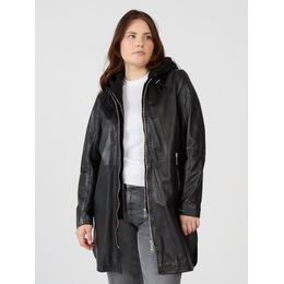Langjacke Maze "42021316", Damen, Gr. 42, schwarz, Obermaterial: 100% Lammleder; Futter: 100% Baumwolle; Ärmelfutter: 100% Polyester; Kapuze: 55% Baumwolle; 45% Polyester, Jacken
