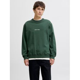 Jack & Jones Sweatshirt JACK & JONES "JORNORREBRO EMB SWEAT CREW NOOS", Herren, Gr. L, grün (sycamore), angeraute Sweatware, Obermaterial: 89% Baumwolle, 11% Polyester, bedruckt, relaxed fit normal, Rundhals, Rippbündchen, Sweatshirts, mit Logo Print