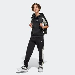 Sporthose adidas Sportswear "J CB FL PT", Kinder, Gr. 128, N-Gr, schwarz (schwarz, wonder silber, weiß), Obermaterial: 55% Baumwolle, 36% Polyester, 9% Viskose, Hosen