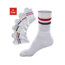 Freizeitsocken GO IN, Herren, Gr. 23-26, grau, Obermaterial: 60% Baumwolle, 39% Polyester, 1% Elasthan, geringelt, Socken, mit farbigen Streifen