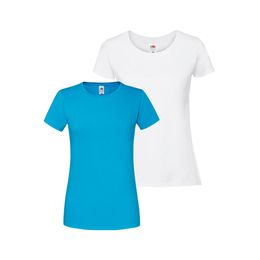 Rundhalsshirt Fruit of the Loom "Lady Fit Premium", Damen, Gr. M (38), weiß (weiß, azure), Single Jersey, Obermaterial: 100% Baumwolle, unifarben, Basic, figurbetont, Rundhals, eingesetzt abgesteppte Kante, Shirts