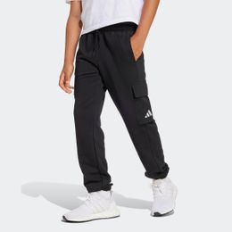 Sporthose adidas Sportswear "J SL FT C PT", Kinder, Gr. 128, N-Gr, schwarz-weiß (schwarz, weiß), Obermaterial: 52% Baumwolle, 48% Polyester, Hosen