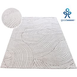 Wollteppich my home "Falun, handgewebt, Wolle, Hoch-Tief-Struktur" Gr. 1, beige (creme), B:60cm H:12mm L:90cm, Kunstfaser, Wolle, Teppiche, einfarbig, Wolle, Teppich, Wohnzimmer, Schlafzimmer, Esszimmer