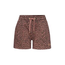 Sweatshorts Buffalo, Damen, Gr. 32/34, N-Gr, braun (braun leo), Sweatware, Obermaterial: 60% Baumwolle, 40% Polyester, animal-print, bedruckt, bequem kurz, Hosen, mit seitlichem Rippeinsatz und Logostickerei