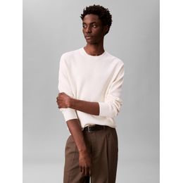 Strickpullover Calvin Klein "LS TXTR CTTN CRWNK S", Herren, Gr. L, tofu, Strick, Obermaterial: 100% Baumwolle, unifarben, regular fit normal, Rundhals, eingesetzt Rippstrickbündchen, Pullover, Mit Rundhalsausschnitt