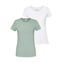 Rundhalsshirt Fruit of the Loom "Lady Fit Premium", Damen, Gr. M (38), weiß (weiß, sage), Single Jersey, Obermaterial: 100% Baumwolle, unifarben, Basic, figurbetont, Rundhals, eingesetzt abgesteppte Kante, Shirts