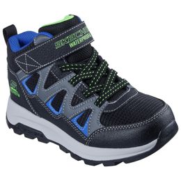 Klettstiefel Skechers "STORM BLAZER", Kinder, Gr. 28, schwarz (schwarz, blau), Lederimitat, Textil, kontrastfarbene Details, Schuhe, Freizeitschuh mit waterproof, Größenschablone zum Download