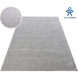 Wollteppich my home "Sola, handgewebt, Wolle, Hoch-Tief-Struktur" Gr. 7, grau, B:240cm H:12mm L:320cm, Kunstfaser, Wolle, Teppiche, einfarbig, Wolle, Teppich, Wohnzimmer, Schlafzimmer, Esszimmer