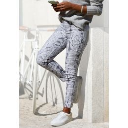 7/8-Jeggings Lascana, Damen, Gr. 34, N-Gr, schwarz-weiß (sanftes weiß, anthrazit bedruckt), Denim/Jeans, Obermaterial: 67% Baumwolle, 29% Polyester, 4% Elasthan, bedruckt, figurbetont knöchelfrei, Hosen 5-Pocket-Hose, mit Alloverprint, schmale Passform, Super-Stretch-Qualität