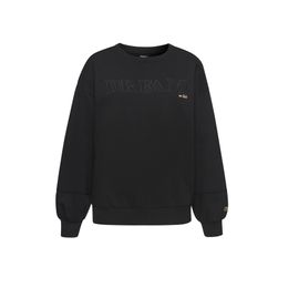 Sweater Buffalo, Damen, Gr. 32/34, schwarz, Sweatware, Obermaterial: 60% Baumwolle, 40% Polyester, unifarben, bequem hüftlang, Rundhals, Rippbündchen, Sweatshirts, mit aufwendiger Stickerei