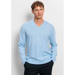 Rundhalspullover OLYMP "OLYMP Strick Casual", Herren, Gr. M, blau (hellblau), Strick, Obermaterial: 100% Schurwolle, regular fit, V-Ausschnitt, Pullover Rundhalspullover