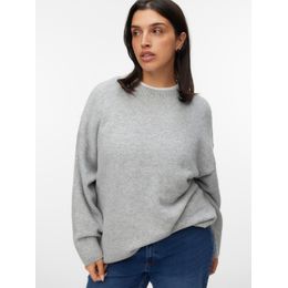 Strickpullover Vero Moda CURVE "VMCBOOM LS O-NECK PULLOVER GA NOOS CUR", Damen, Gr. S, grau (light grau melange), Strick, Obermaterial: 85% Polyester, 7% Polyacryl, 5% Wolle, 3% Elasthan, unifarben, loose fit normal, Rundhals, Rippstrickbündchen, Pullover