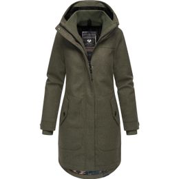 Wintermantel Ragwear "Jannisa Coat", Damen, Gr. 4XL (48), grün (olivgrün), Obermaterial: 100% Polyester, Innenfutter: 100% Polyester, Wattierung: 100% Polyester, tailliert ca. Mitte Oberschenkel, hoch geschlossener Ausschnitt, Ärmel ohne Ärmelschlitz Rippstrickbündchen mit Druckknopf, Mäntel, Klassischer Damen Kurzmantel mit Kapuze